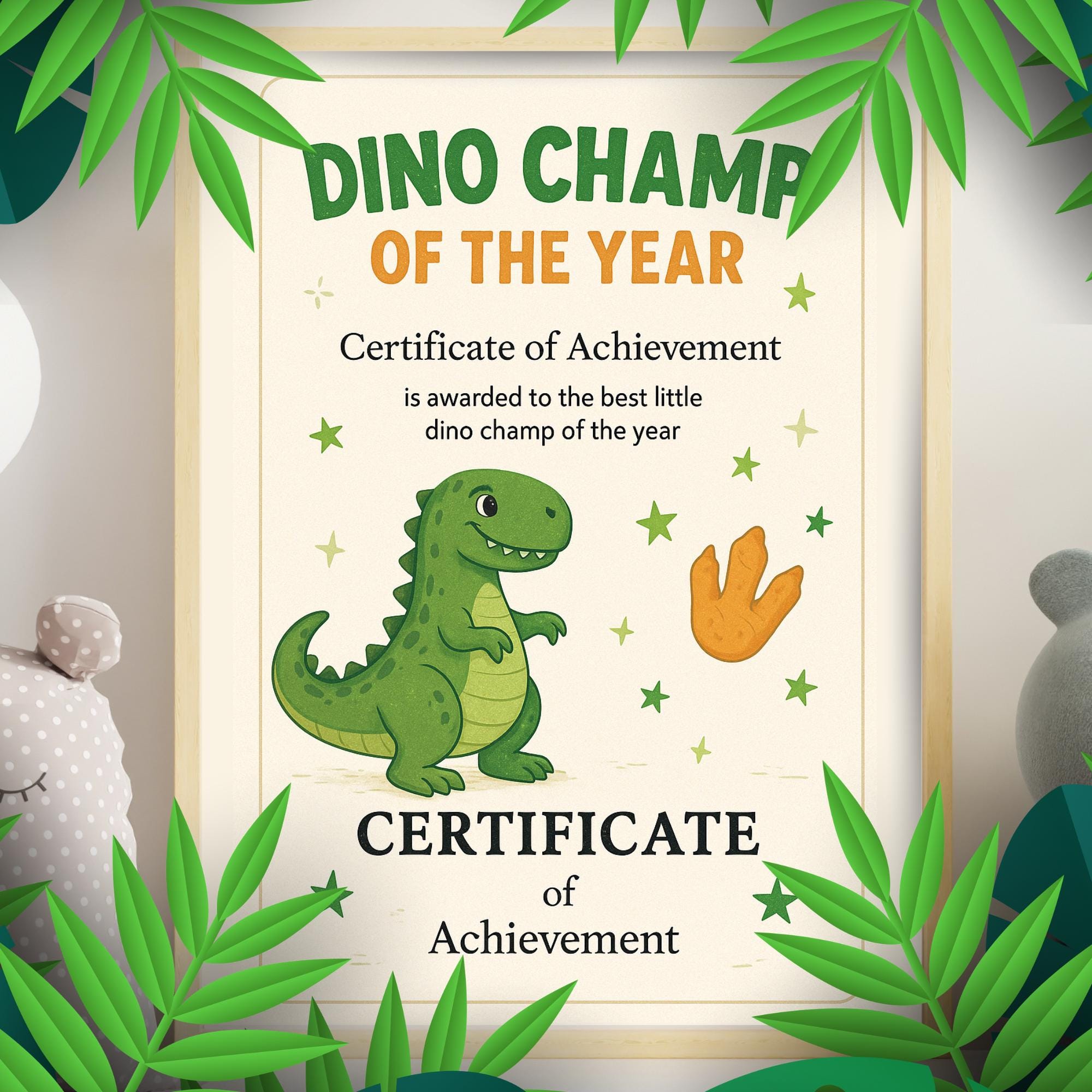 Dino Champ of the Year Certificate | Printable Editable Dinosaur Award ...