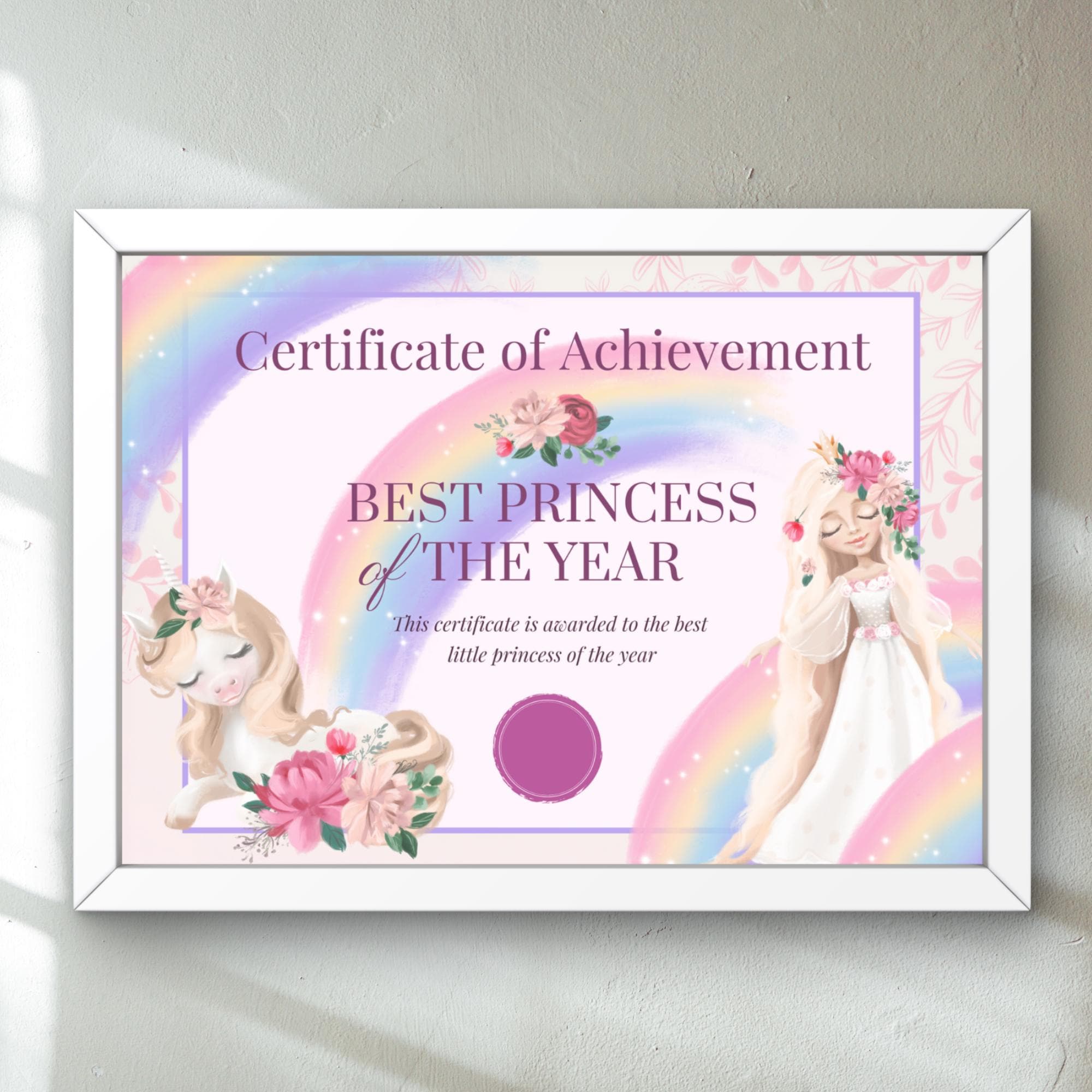 Best Princess of the Year Certificate – Rainbow Printable A4 Award for ...