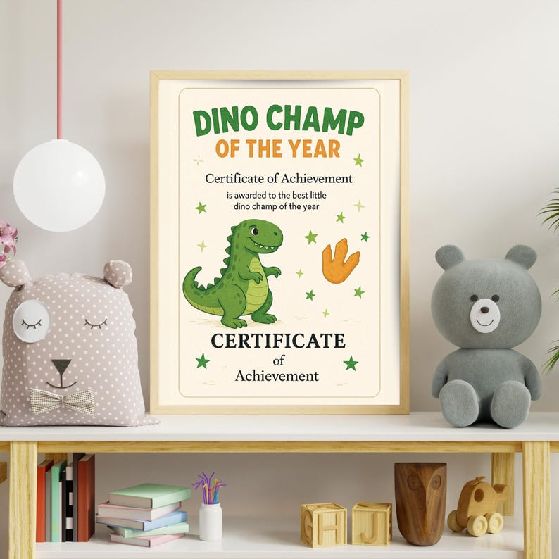 Dino Champ of the Year Certificate | Printable Editable Dinosaur Award ...