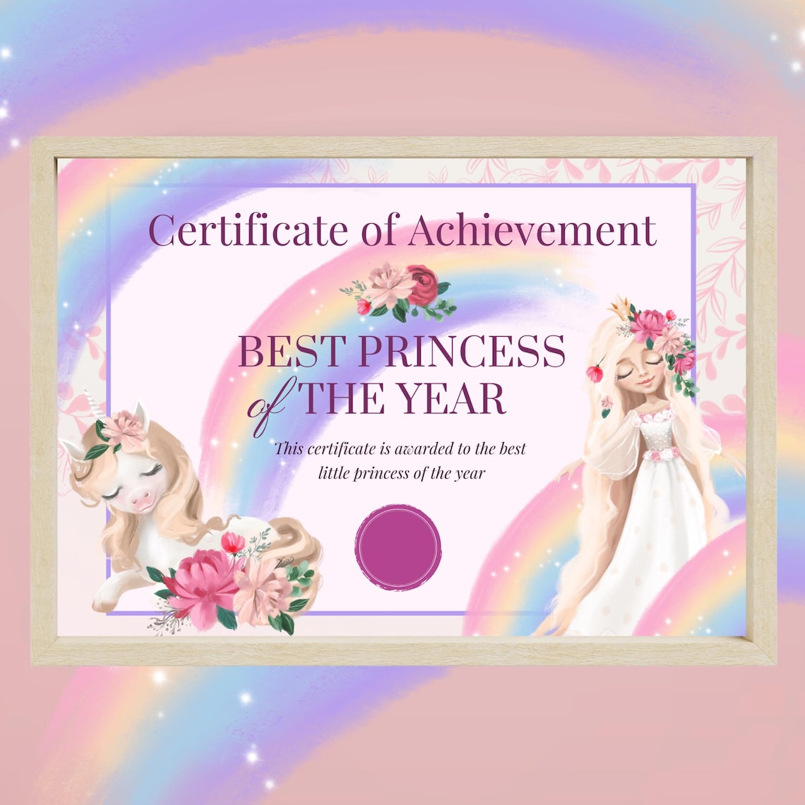 Best Princess of the Year Certificate – Rainbow Printable A4 Award for ...