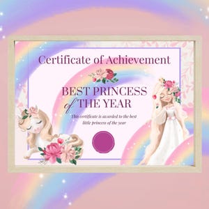 Best Princess of the Year Certificate – Rainbow Printable A4 Award for ...