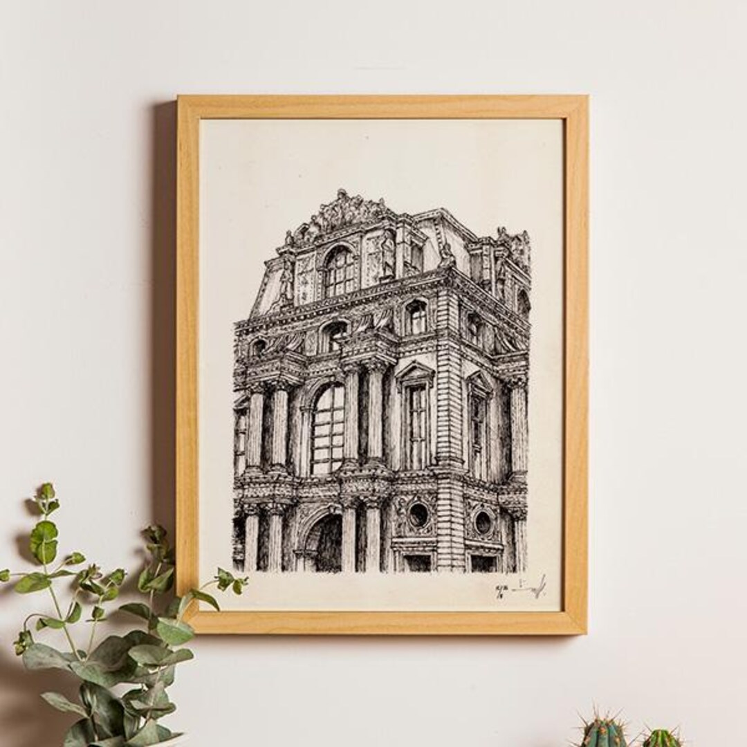 Hand Drawn-roman Architecture Sketch, Hand-drawn Ink Wall Art, Pen ...