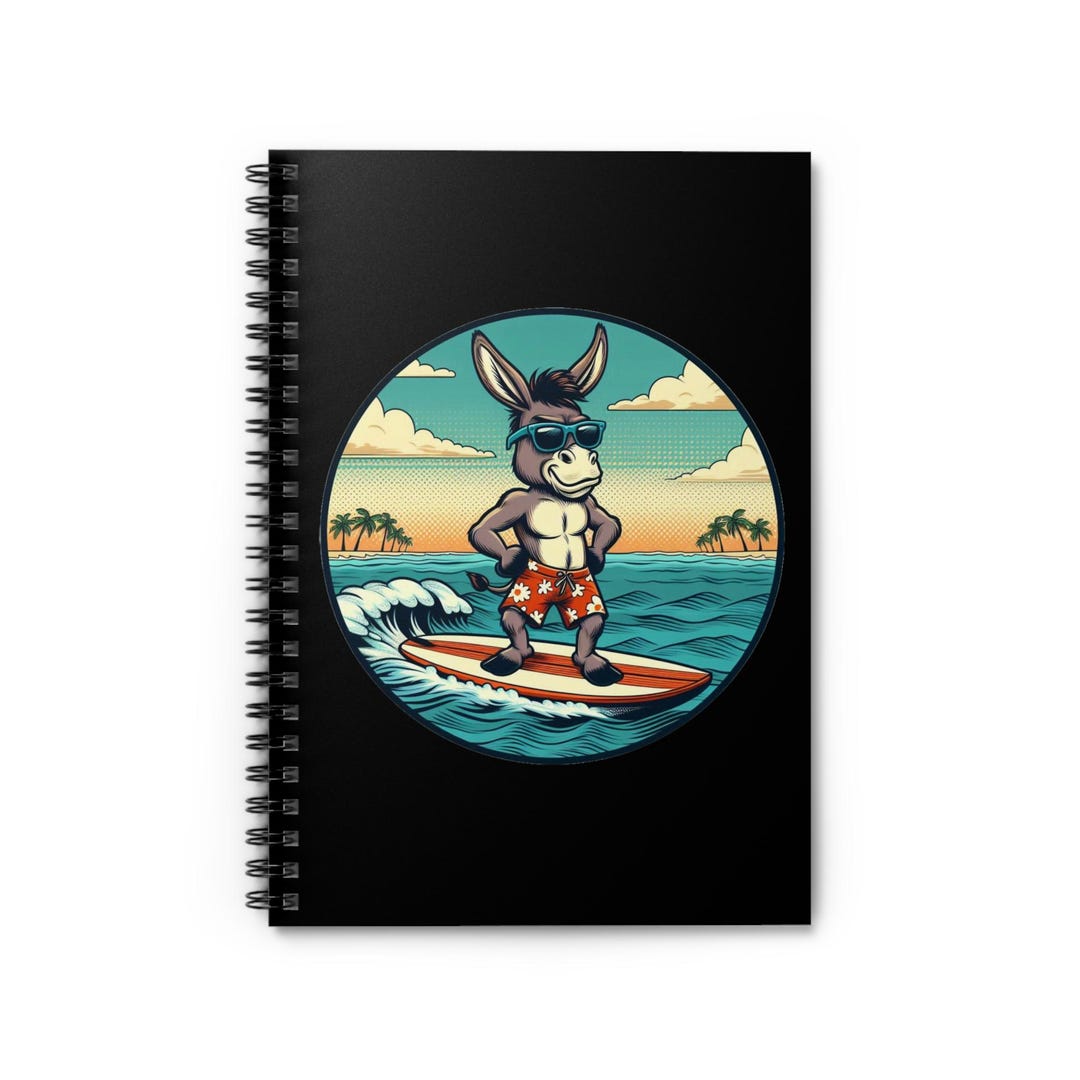 Surfing Donkey Notebook | Spiral Ruled Journal, Beach Sunset ...