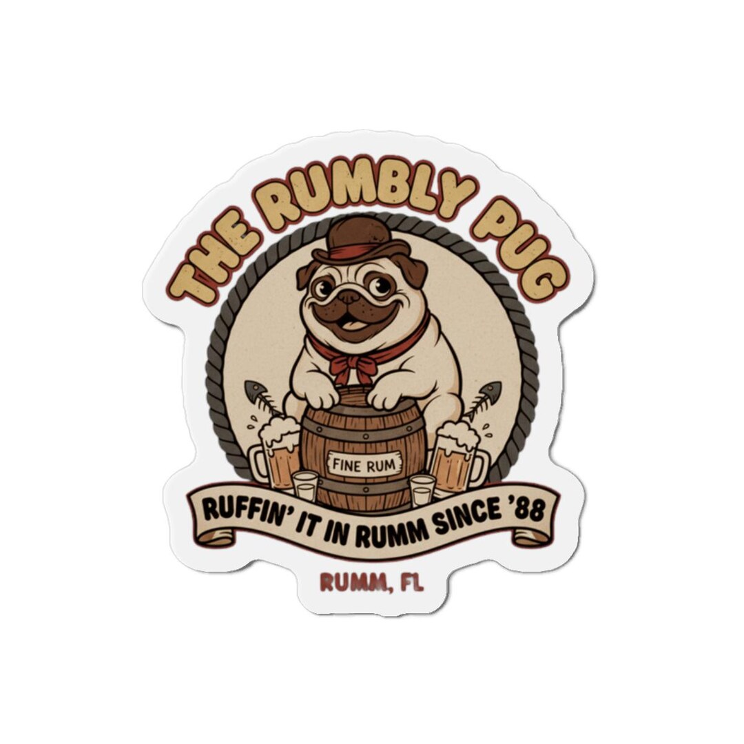 The Rumbly Pug Die-cut Magnet | Pug With Rum Barrel, Nautical Badge ...
