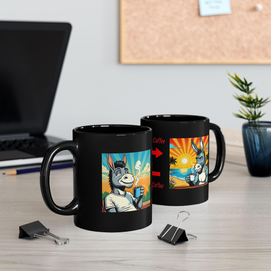 Coffee Mug, Funny Donkey Before and After Coffee, Cute Animal Cup ...