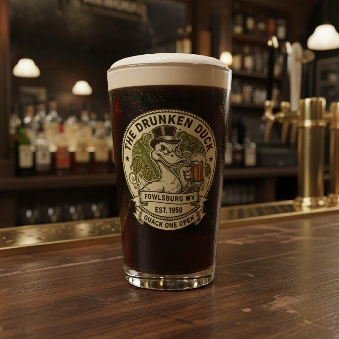 The Drunken Duck Retro 16oz Pint Glass | Dive Bar Style Drinkware ...