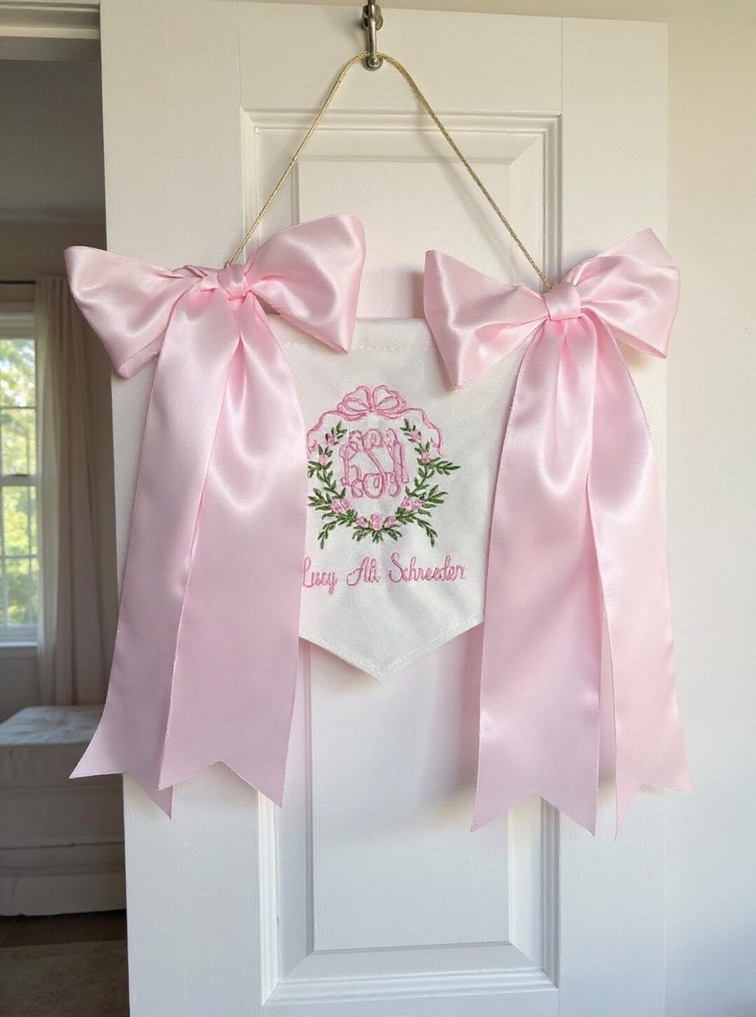 Custom Embroidered Baby Banner: Floral Monogram, Nursery Decor - Etsy