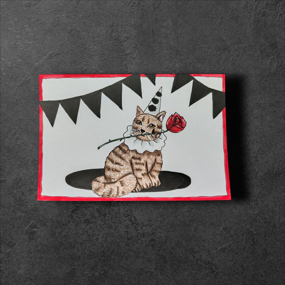 Hand Drawn Pierrot Sad Clown Cat Postcard - Etsy Australia
