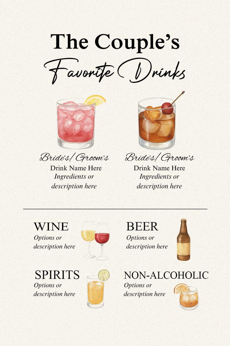 Customizable Cocktail Menu Canva Template – Bar Menu for Weddings ...
