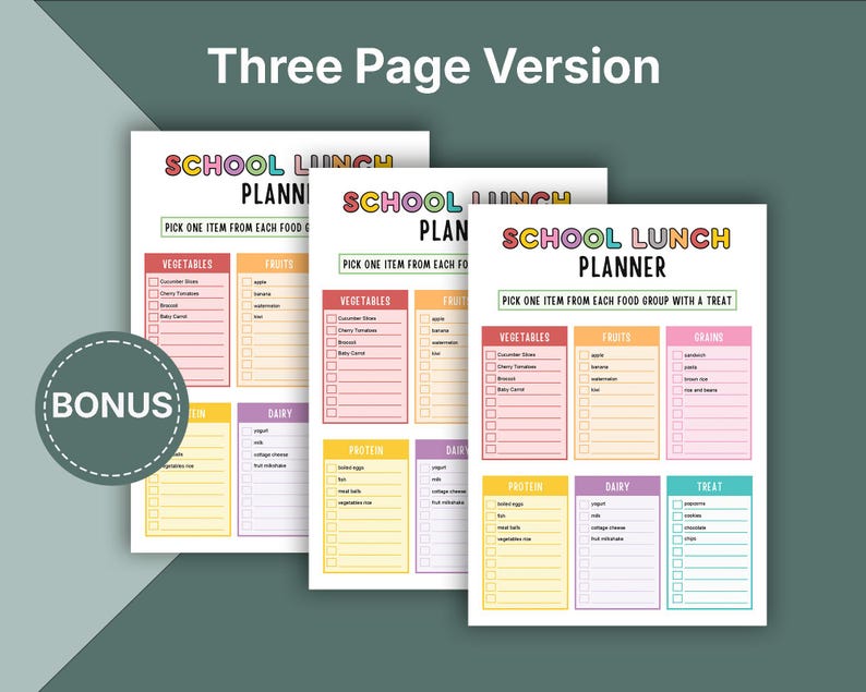 Kids Lunch Planner Template | Weekly Printable Meal Planner for Kids ...