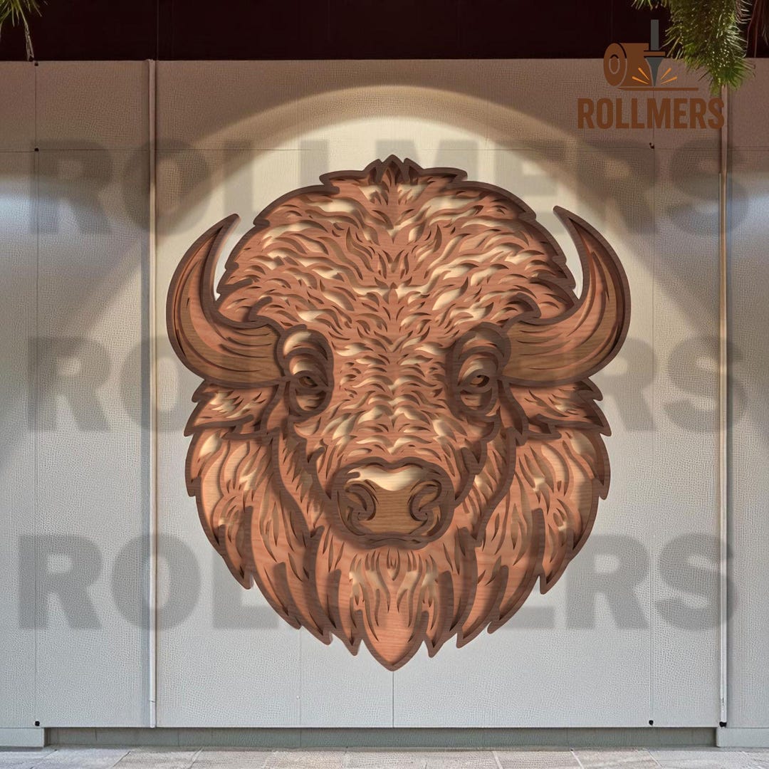 Bison Head SVG for Laser Cutter | 3D Layered Wall Art | Rustic ...