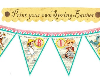 Vintage Retro ABC Alphabet Flags Boy Girl Bird Deer Flower | Etsy