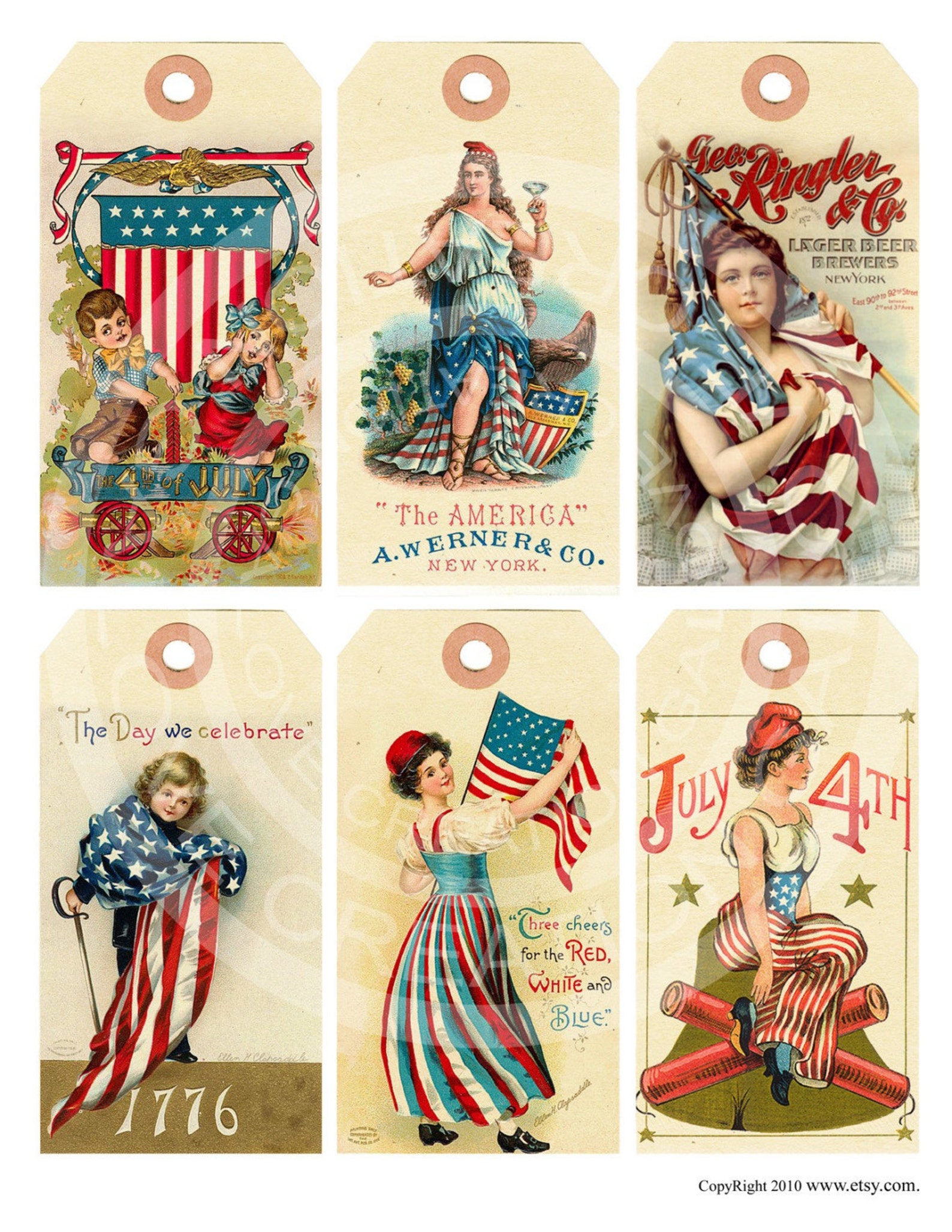 Vintage Fourth of JULY 4TH American Tea Party Greeting Card Labels ...
