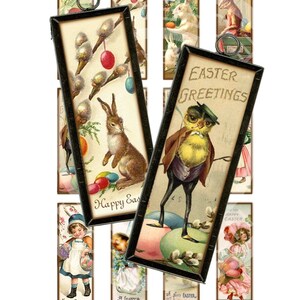 Vintage Easter Bunny Chick Children Party 1x3 Inch GLASS TILE ...