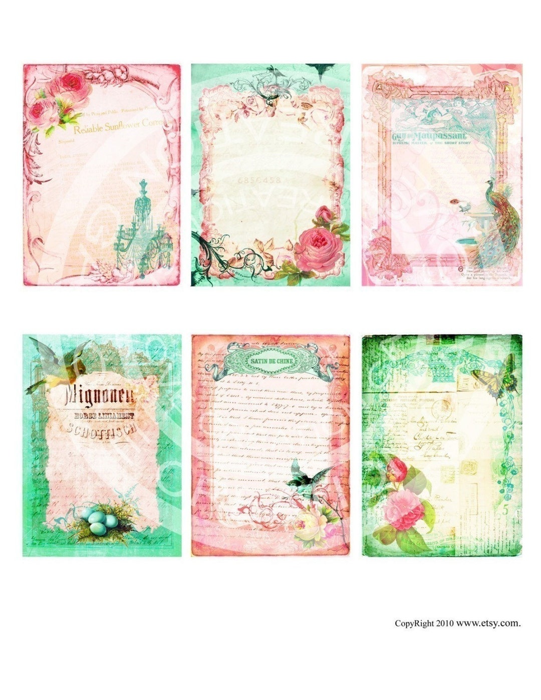 6 Vintage Birds Nest Egg Rose Butterflies Paris French Candle Light ...