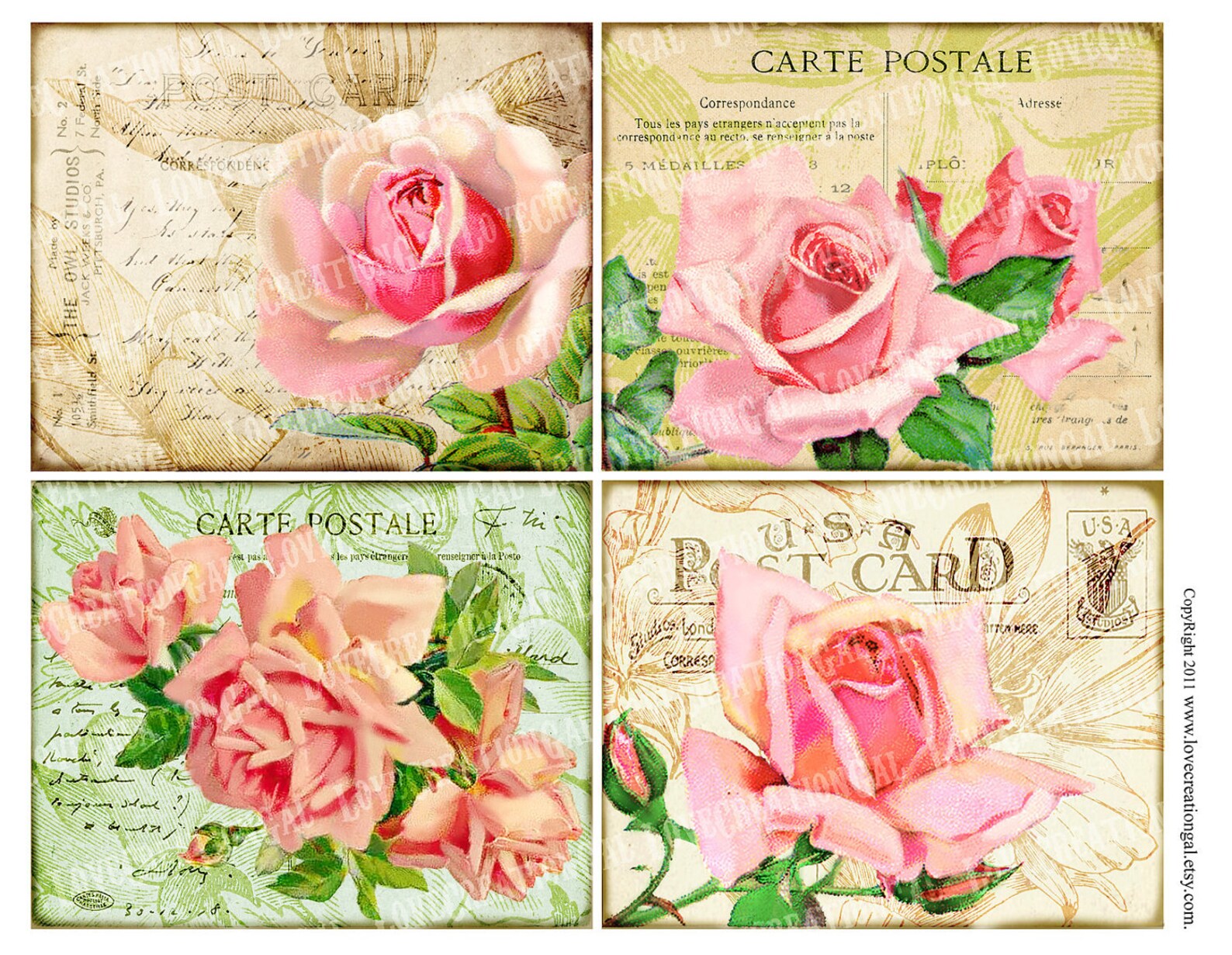 4x5 Vintage Cottage Flower Rose Botanical French Paris ATC Background ...