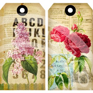 Vintage Botanical Flower Rose Paris French Antique Floral Bird Thank ...