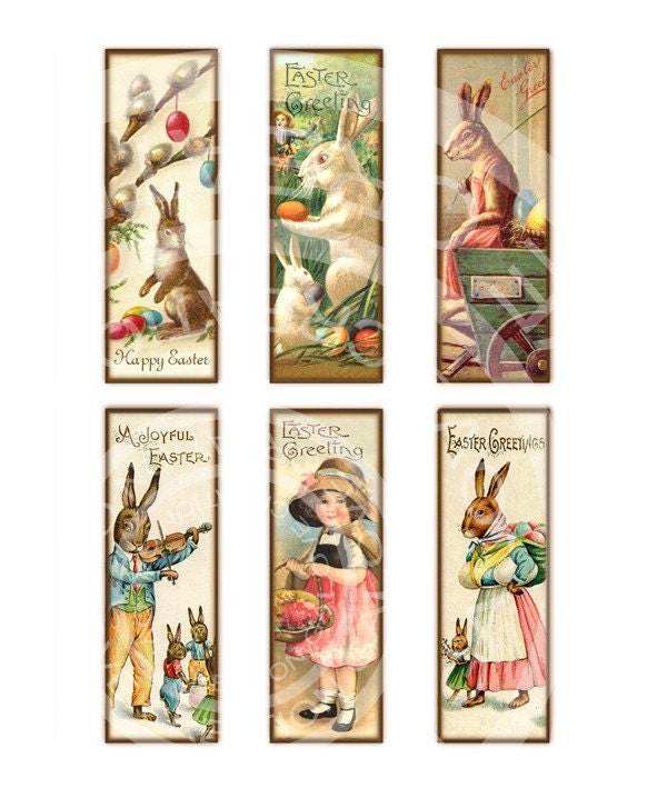 Vintage Easter Bunny Chick Children Party 1x3 Inch GLASS TILE ...