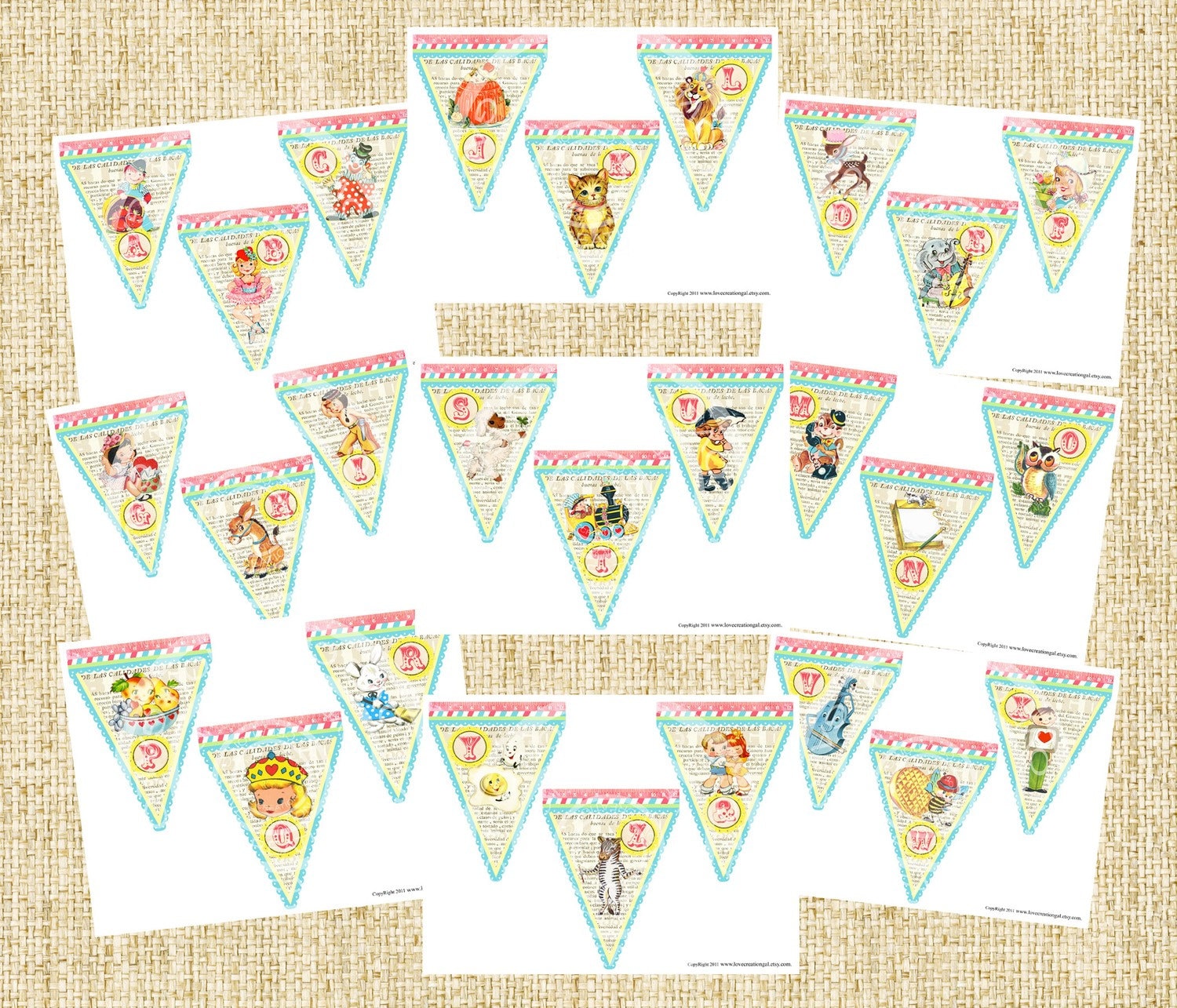 Vintage Retro ABC Alphabet Flags Boy Girl Bird Deer Flower - Etsy