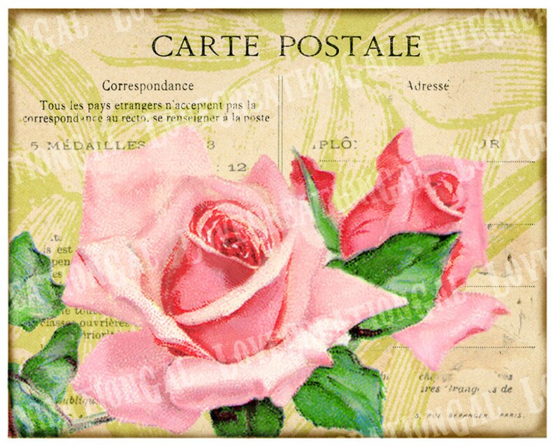 4x5 Vintage Cottage Flower Rose Botanical French Paris ATC Background ...