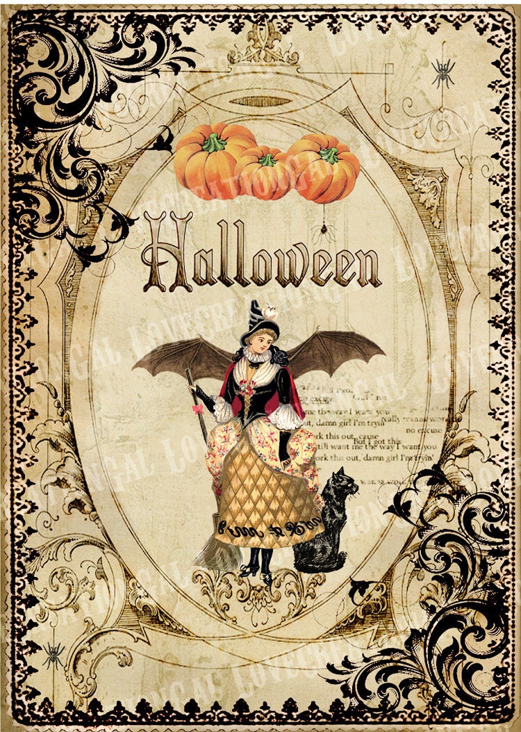 5x7 Printable Art Digital Images Vintage Halloween Witch Girl Fairy
