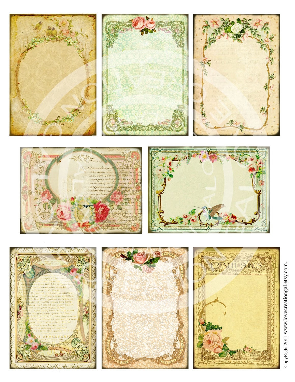 8 Vintage Victorian Flower Rose Frames Postcard Ledge Border French ...
