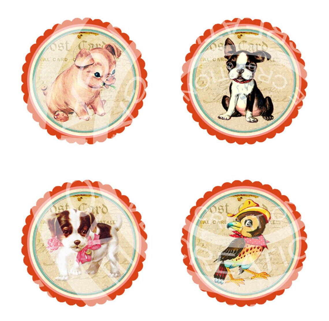 Vintage Retro Animals Kitty Cat Dog Puppy Bird Tea Party - Etsy