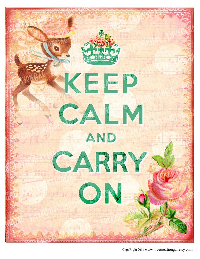 8x10 Digital Images Vintage Keep Calm Carry on Whimsical Rose Deer ...