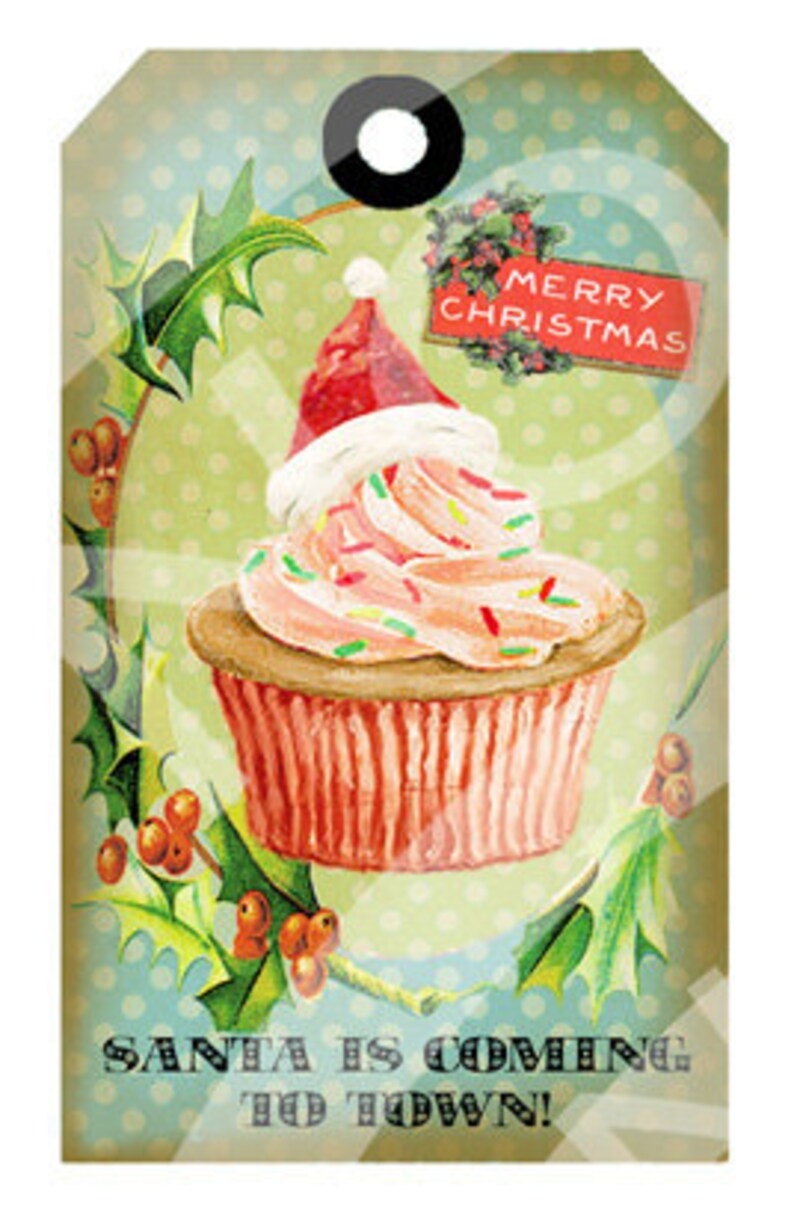 Vintage Christmas Party Santa Deer Stocking Cupcakes Boy Girl Celebrate ...