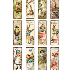 Vintage Easter Bunny Chick Children Party 1x3 Inch GLASS TILE ...