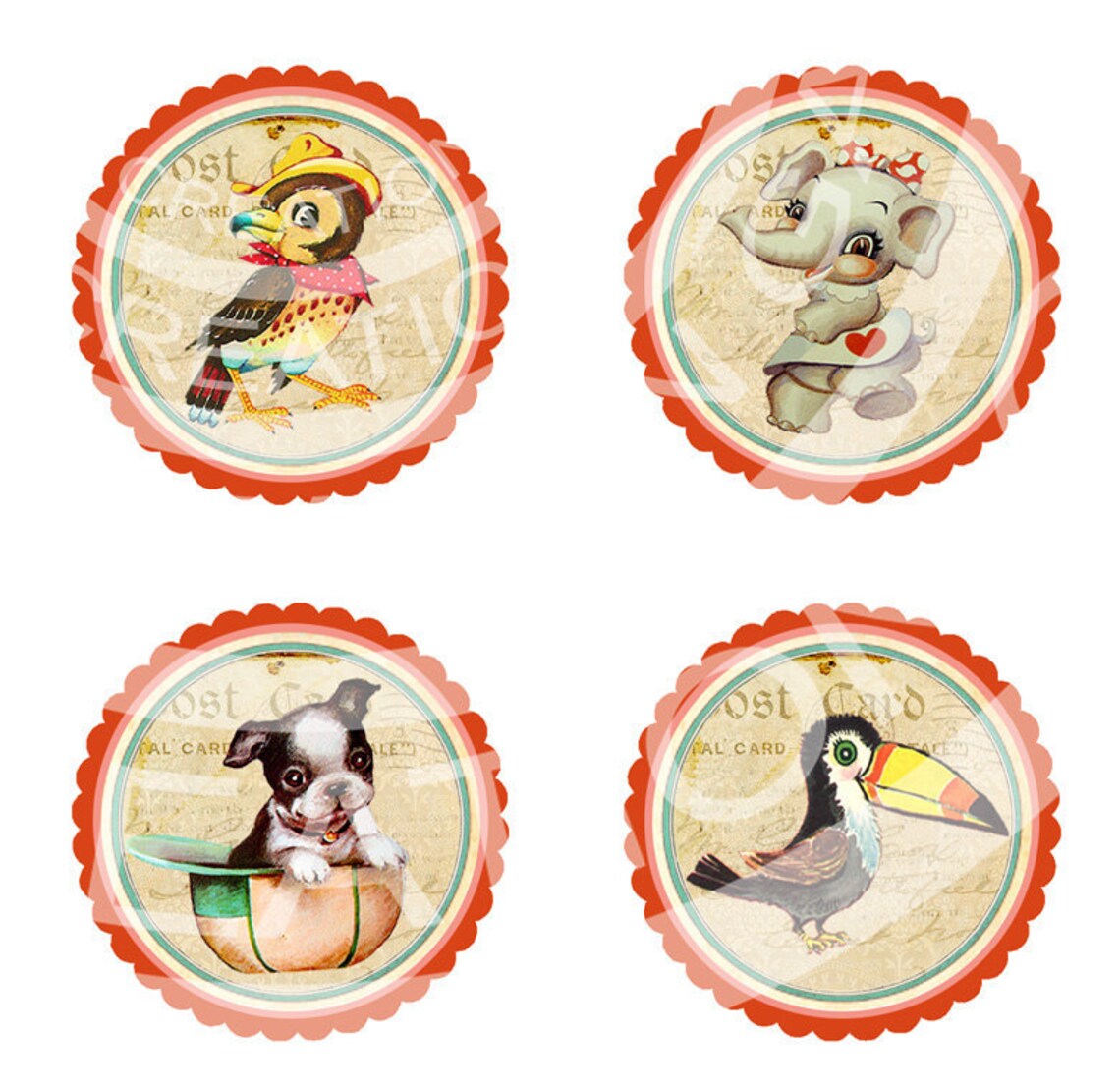 Vintage Retro Animals Kitty Cat Dog Puppy Bird Tea Party - Etsy