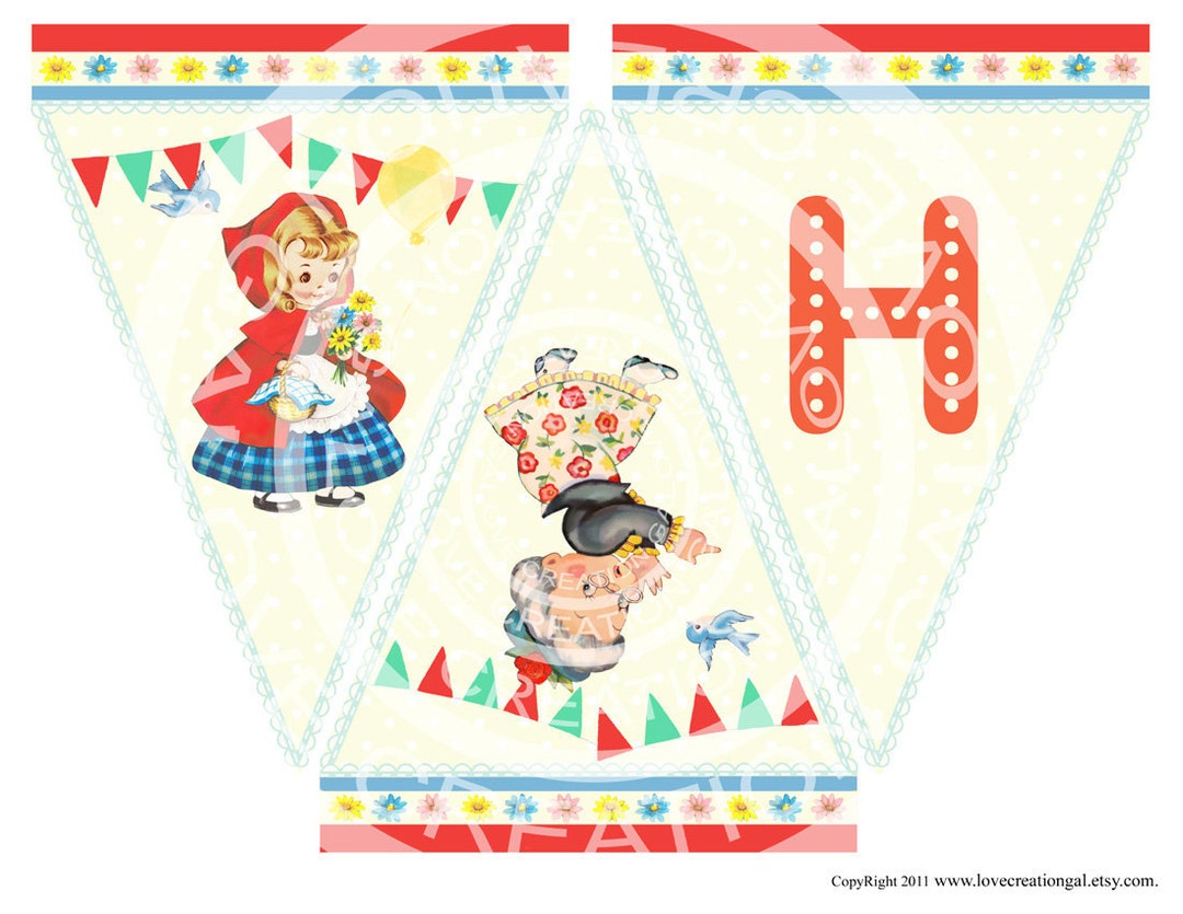 Digital PRINTABLE Vintage Little Red Riding Hood Girl Bird Grandma ...