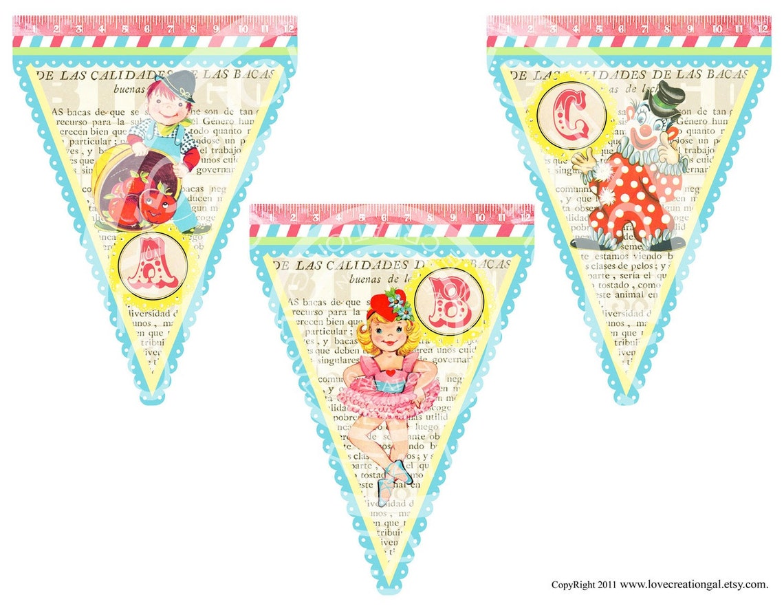 Vintage Retro ABC Alphabet Flags Boy Girl Bird Deer Flower - Etsy