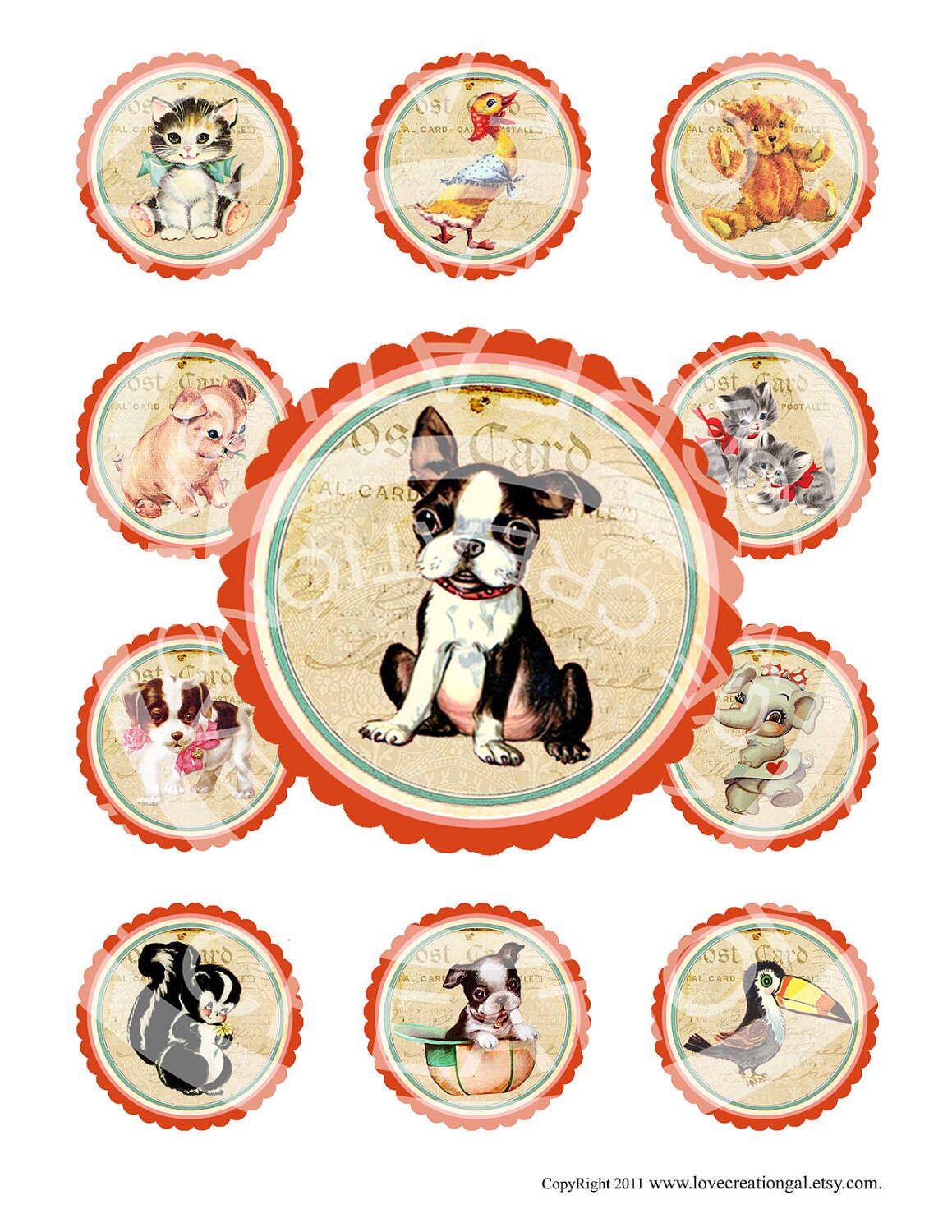 Vintage Retro Animals Kitty Cat Dog Puppy Bird Tea Party - Etsy