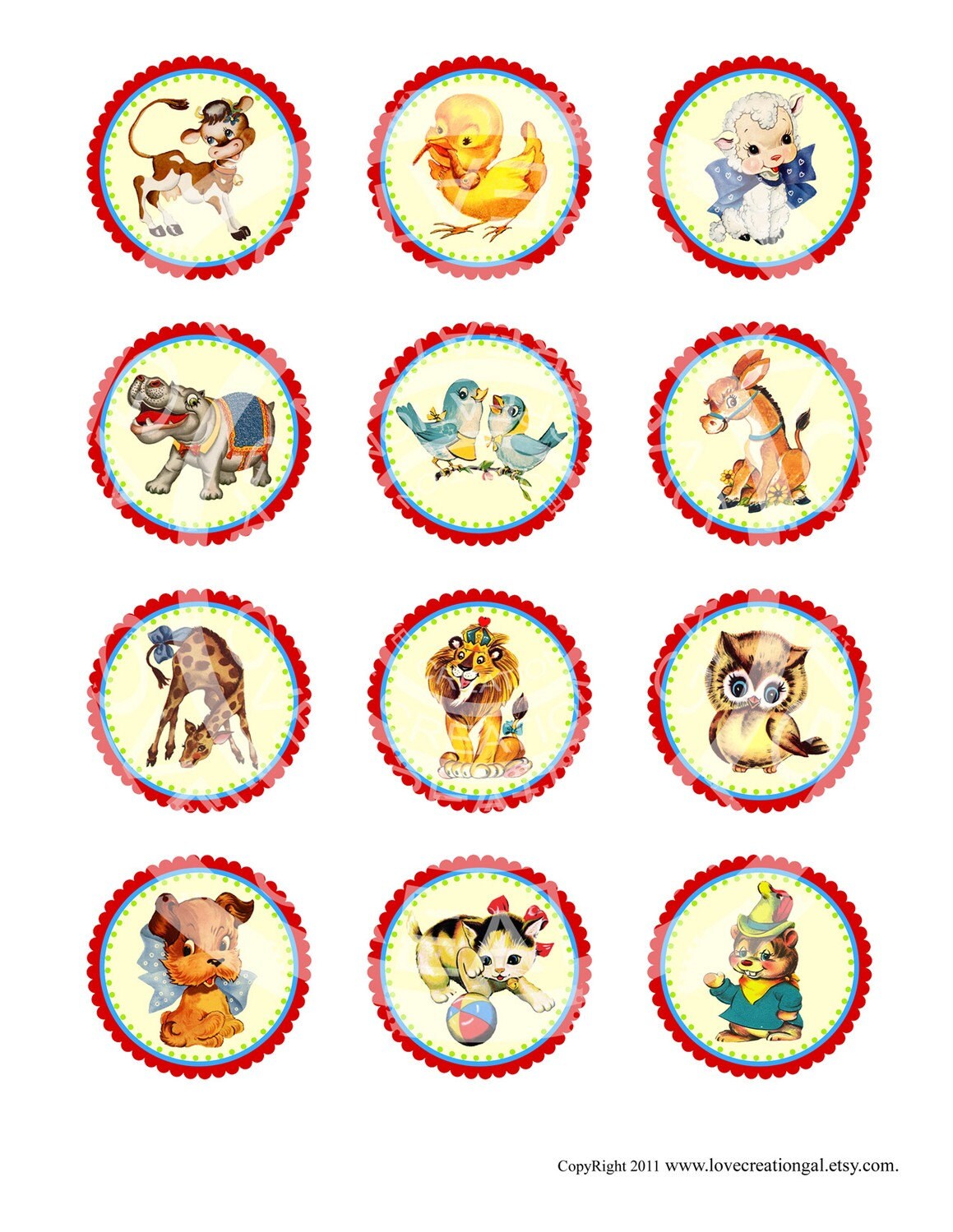 Vintage Retro Animals Kitty Cat Tea Party Bunny Eggs Chick Owl - Etsy