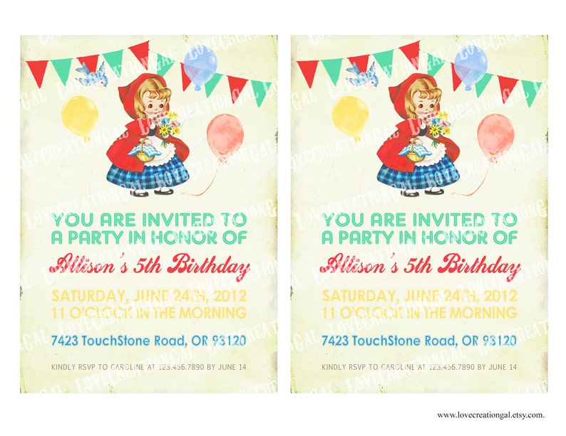 Little Red Riding Hood Birthday Invitation / Girl Birthday Invite ...
