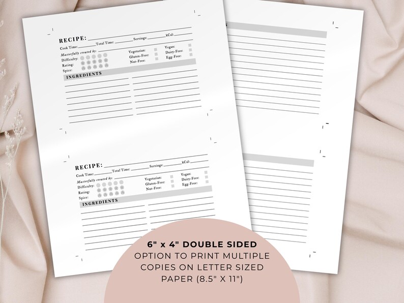 Editable Recipe Card Printable PDF – 6x4 Minimalist Template, Fillable ...