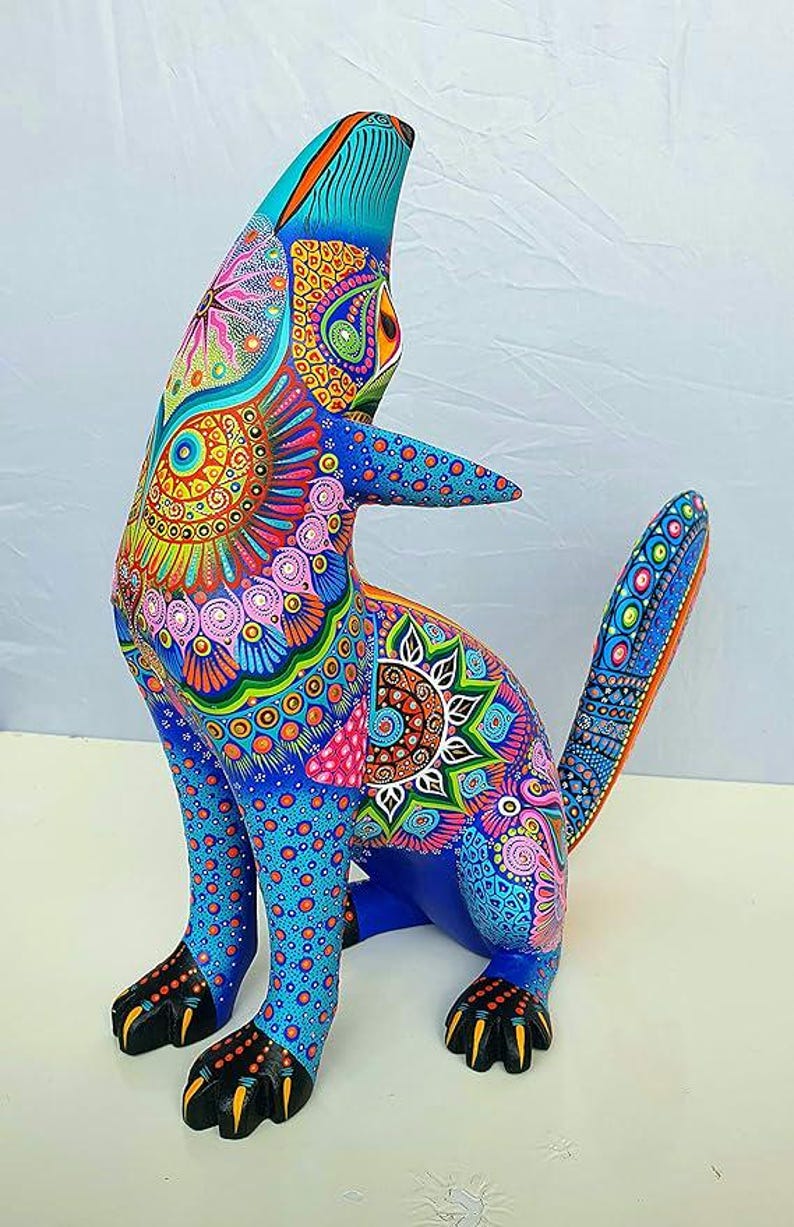 Mexican Alebrije Masterpiece Howling Coyote Wood Carving Handcrafted ...