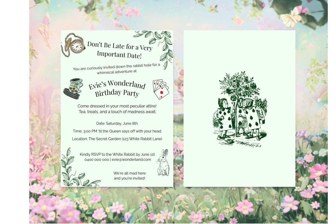 Wonderland Themed Birthday Invitation | Mad Tea Party Editable Template ...