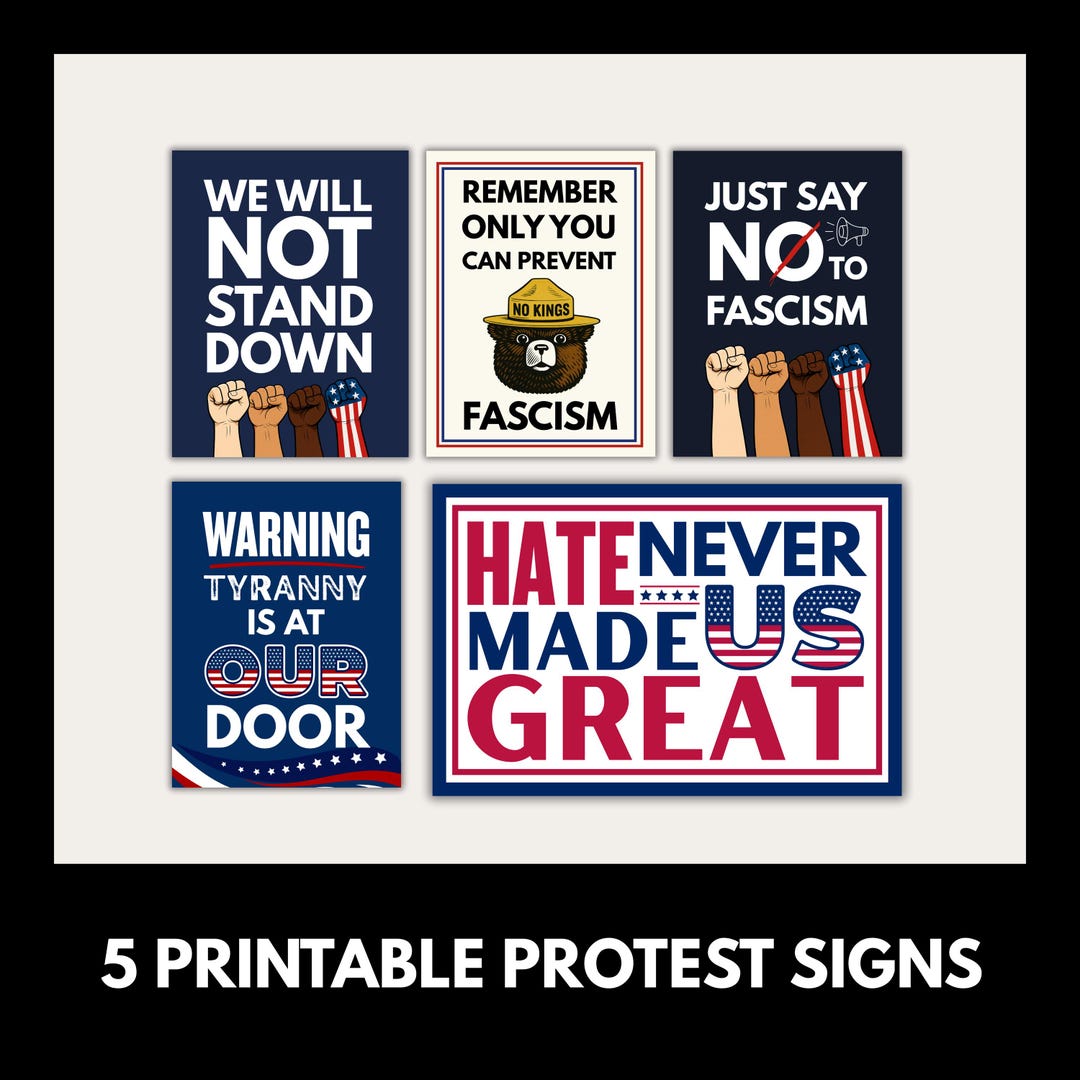 Anti-fascism Protest Sign Bundle: 5 Political Posters (digital Download ...