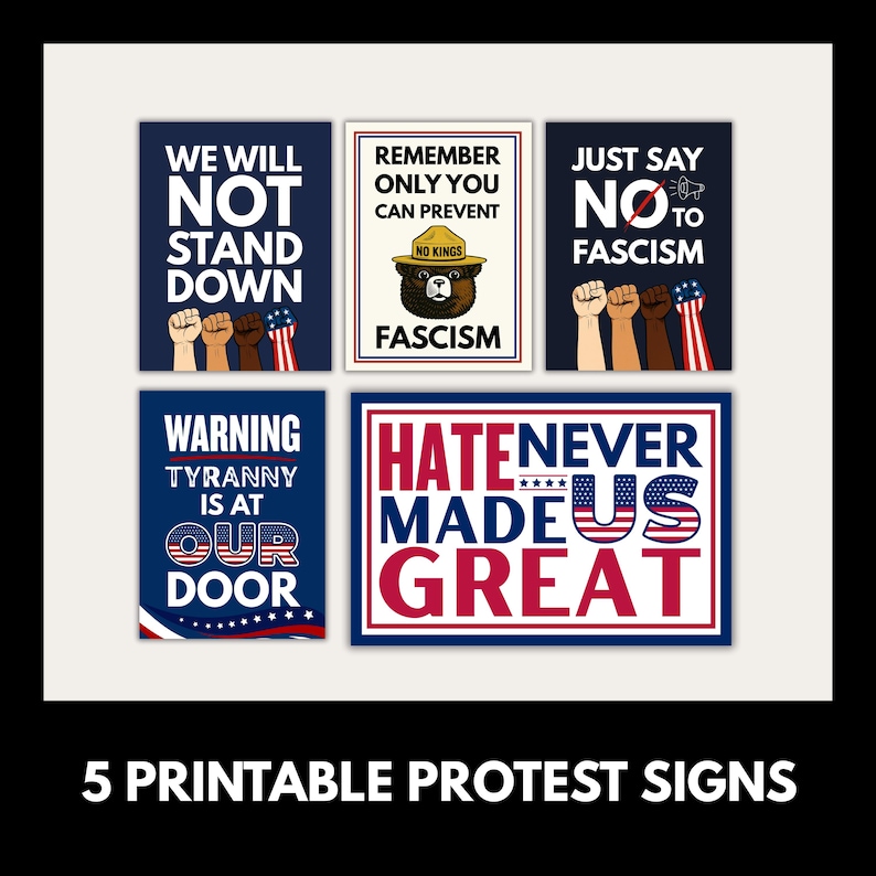 Anti-fascism Protest Sign Bundle: 5 Political Posters (digital Download ...