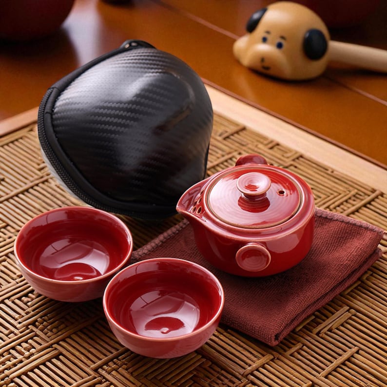 Portable Ceramic Tea Set With Carrying Case I Traditional Travel Gongfu ...