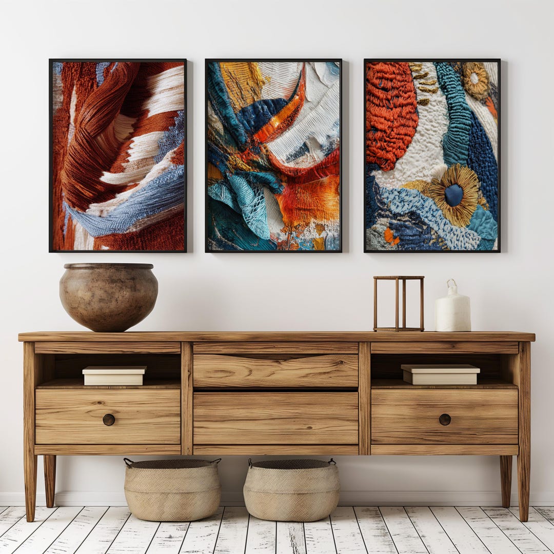 Chateaucore Materials Wall Art Triptych Bundle, Set of 3 Rustic Fabric ...