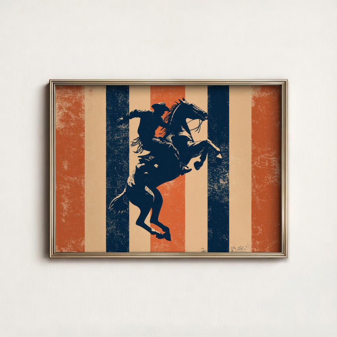 Retro Western Cowboy Wall Art Vintage Rodeo Silhouette Print 70s Style ...