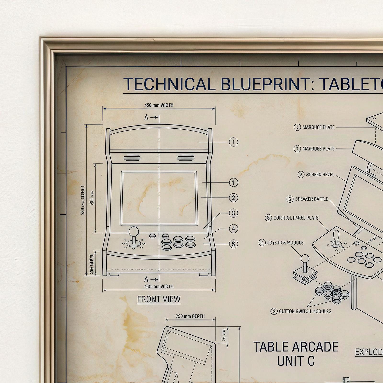 Vintage Tabletop Arcade Blueprint Art Print Retro Gaming Technical ...