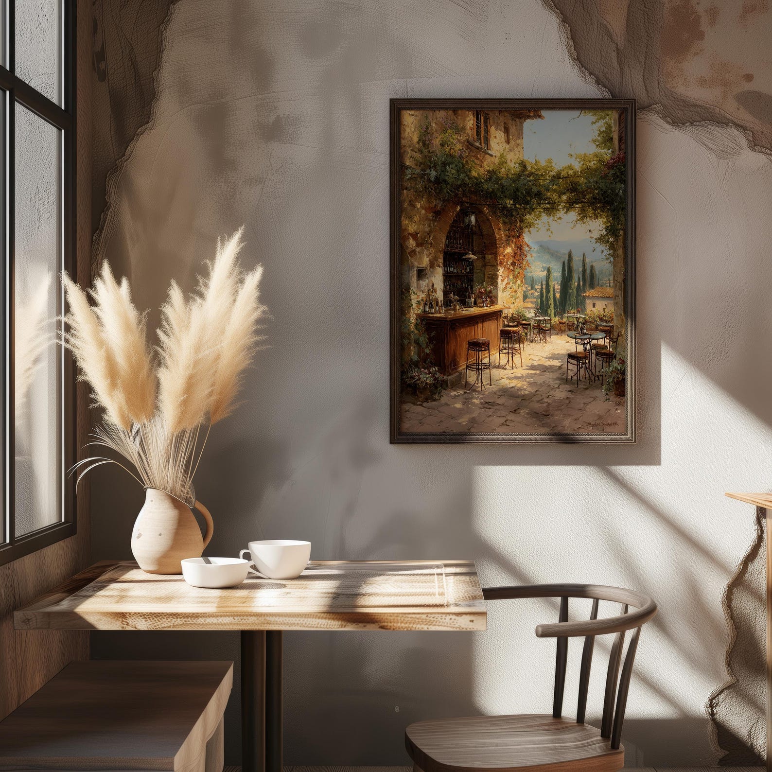 Tuscany Cafe Print: Italian Village Mediterranean Landscape (digital ...