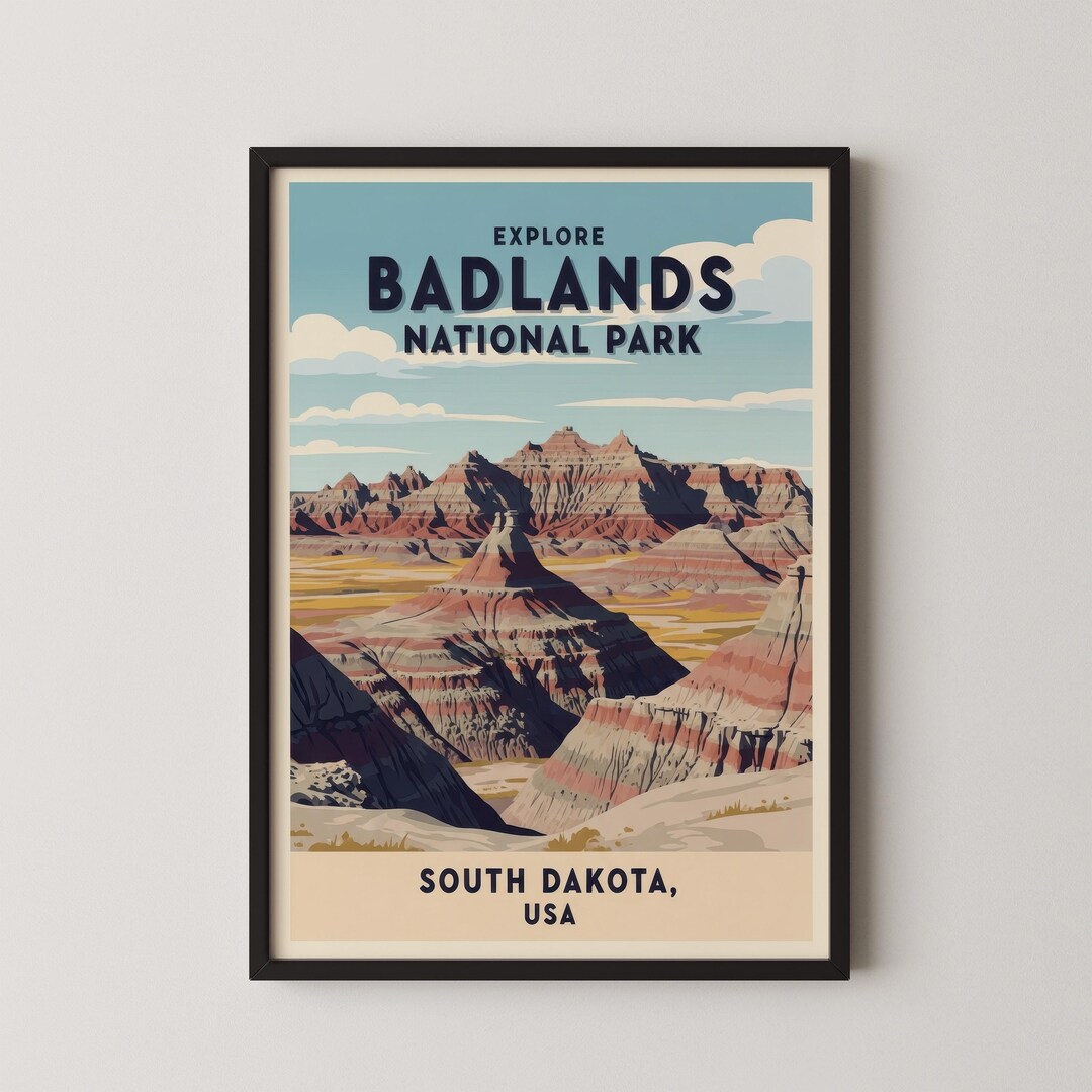 Vintage Badlands National Park Poster, Retro South Dakota Wall Art ...