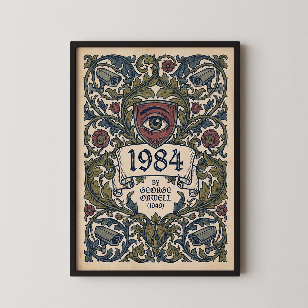1984 George Orwell Vintage Book Cover Print, Dark Academia Literary Art ...