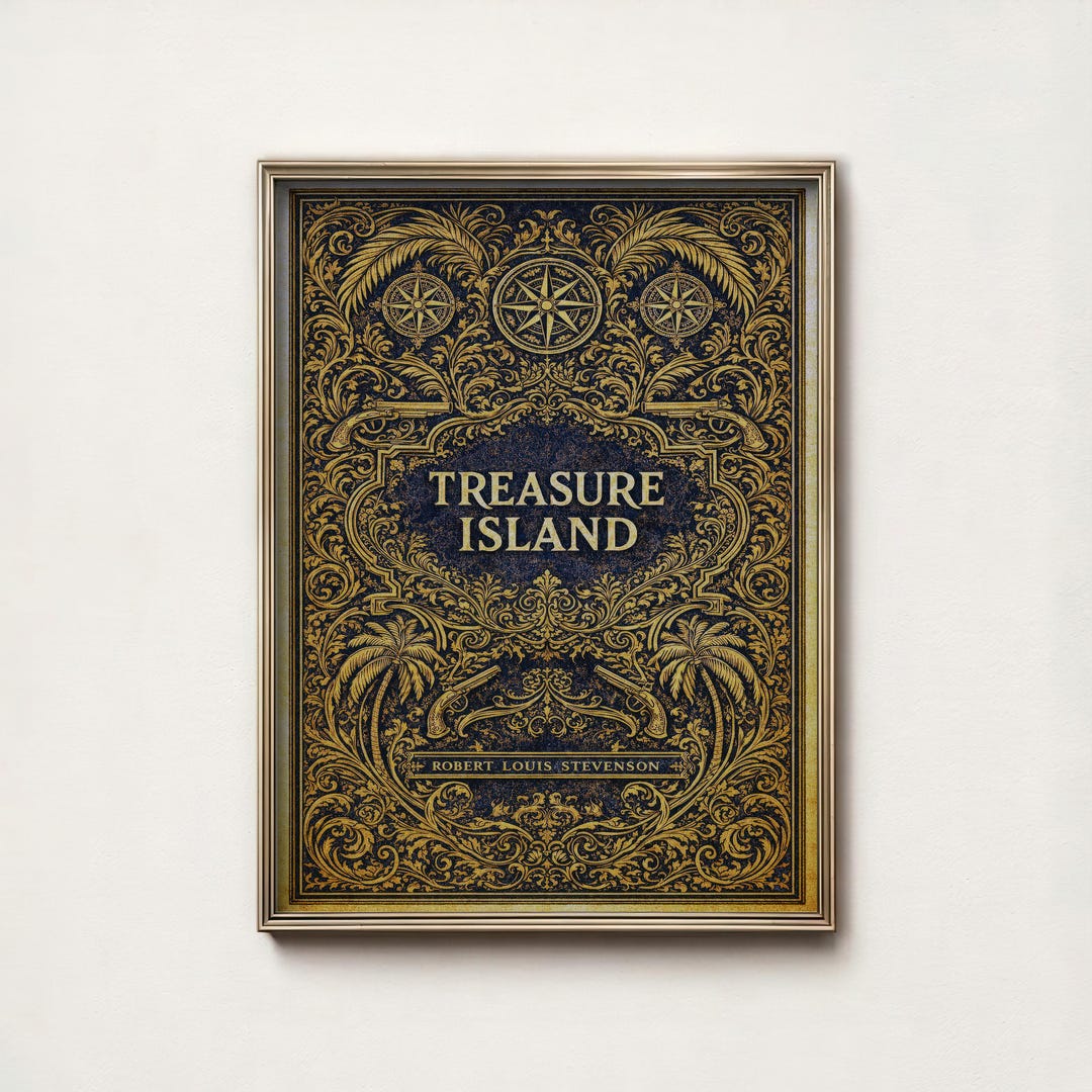 Treasure Island Vintage Book Cover Poster Ornate Gold Foil Pirate ...