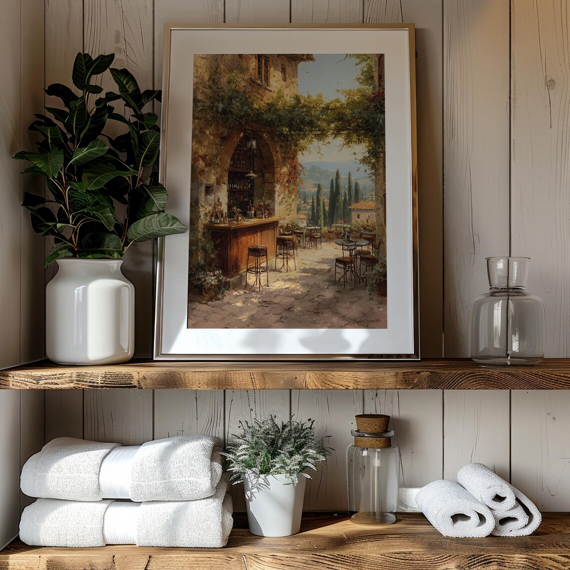 Tuscany Cafe Print: Italian Village Mediterranean Landscape (digital ...